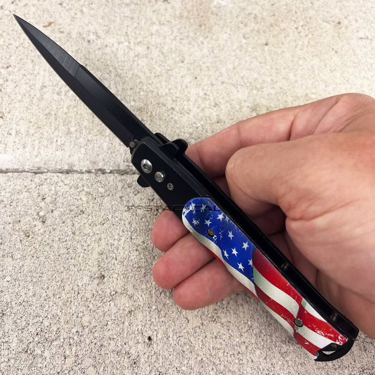 FPSTACTICAL Patriot Satin Black with Weathered USA Flag Switchblade St ...