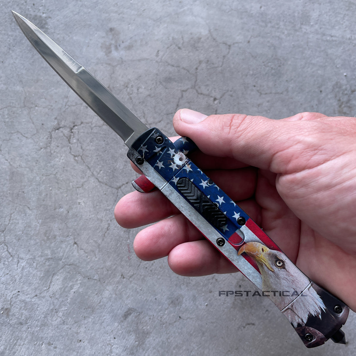 FPSTACTICAL Salute USA Automatic OTF Switchblade Stiletto Knife Black ...