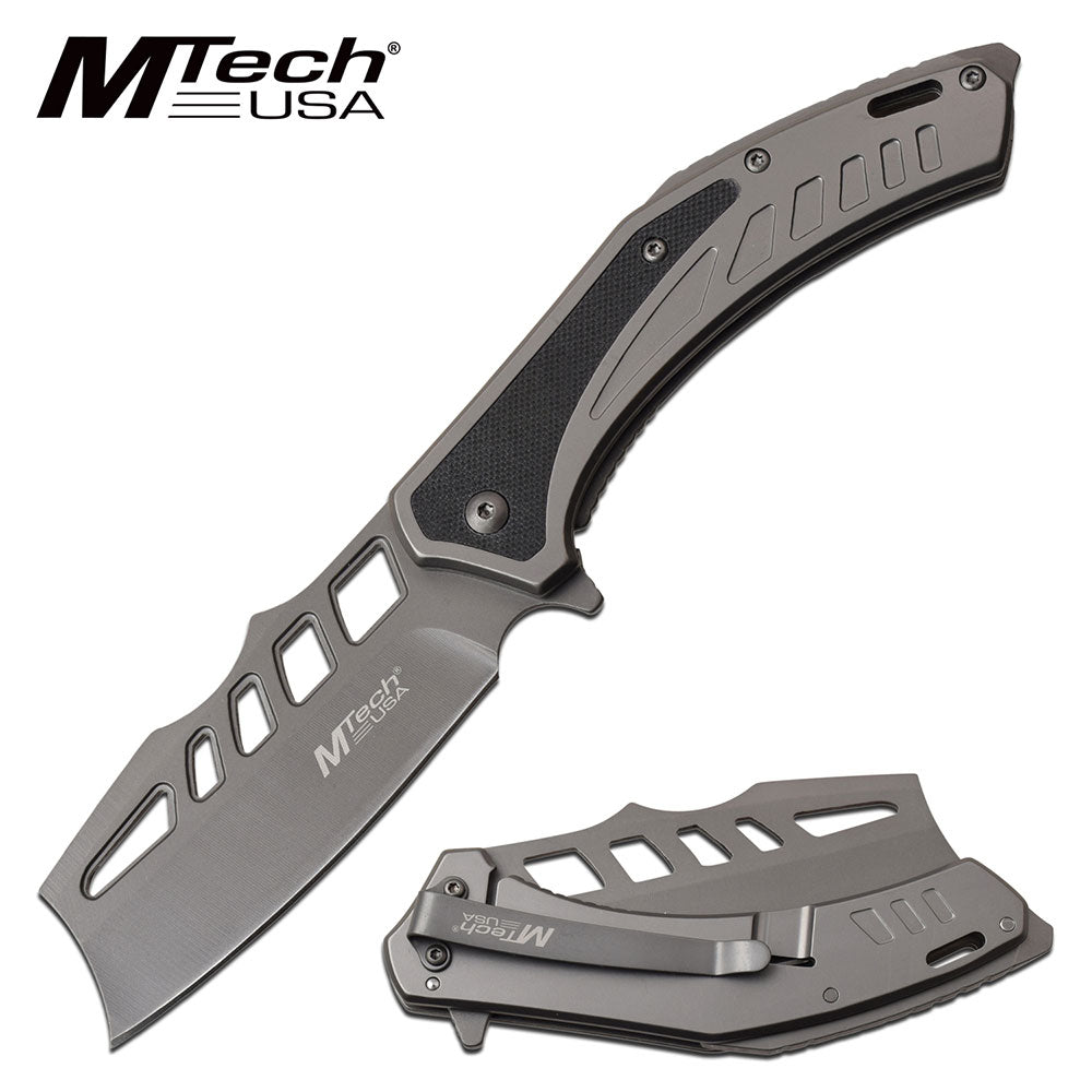 MTech USA MT-A1084GY Gray & Black Cleaver Spring Assisted Pocket Knife ...